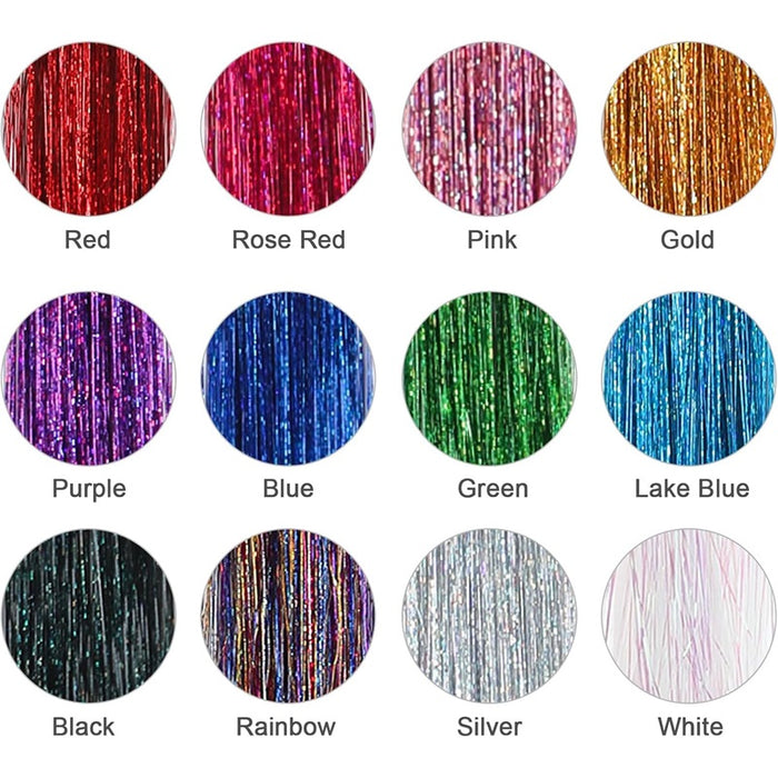 Rainbow Hair Extensions Tinsel Kit – 12 Colorful Glitter Strands