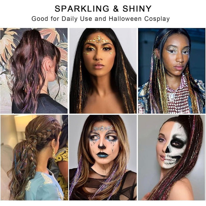 Rainbow Hair Extensions Tinsel Kit – 12 Colorful Glitter Strands