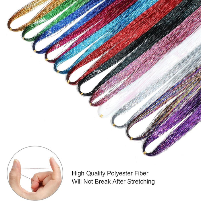 Rainbow Hair Extensions Tinsel Kit – 12 Colorful Glitter Strands