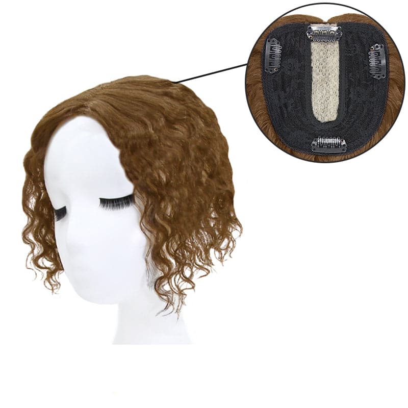 Best Clip On Curly Human Hair Topper With Bangs Light Brown | E-litchi