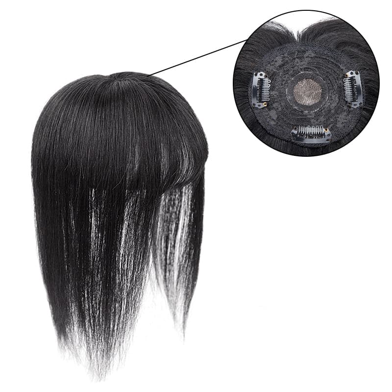 Best Natural Black Straight Silk Base Topper With Bang | E-litchi