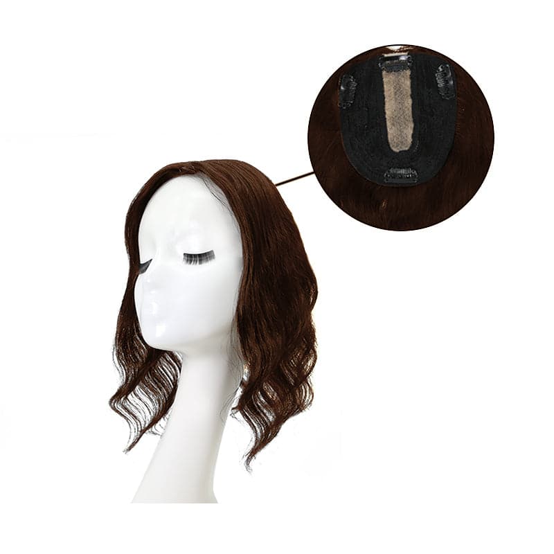 Best Wavy Human Hair Topper Silk Base Medium Brown|E-litchi