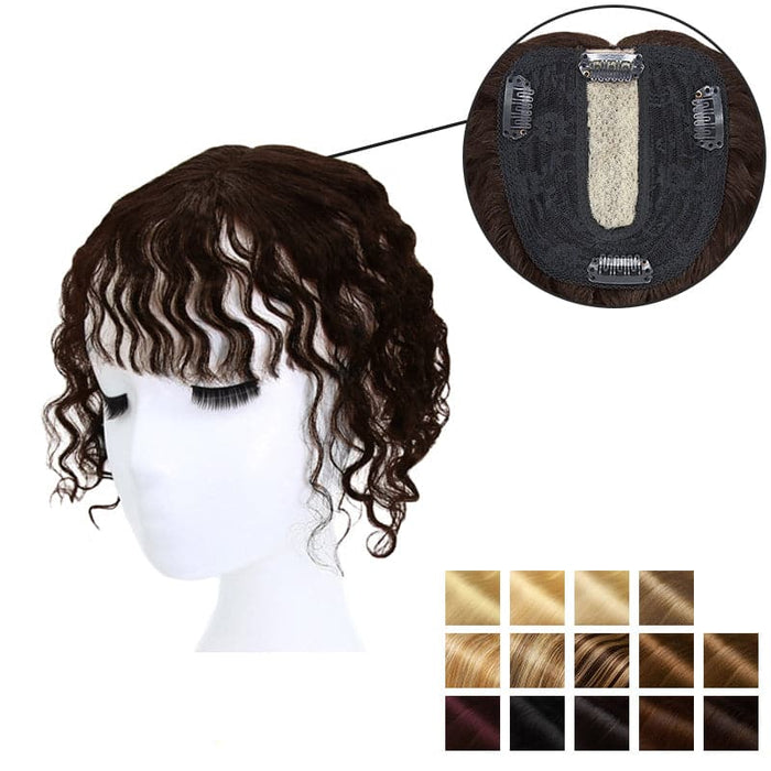Curly Human Hair Topper 10×12cm with Bang | All Shades